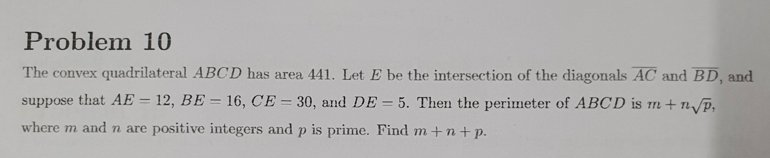 Solved Problem 10The convex quadrilateral ABCD has area 441. | Chegg.com