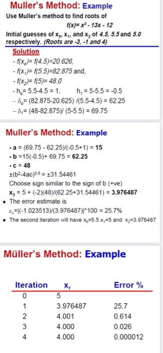 Solved Muller's Method: Example Use Muller's method to find | Chegg.com