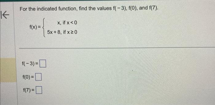 Solved For the indicated function, find the values | Chegg.com