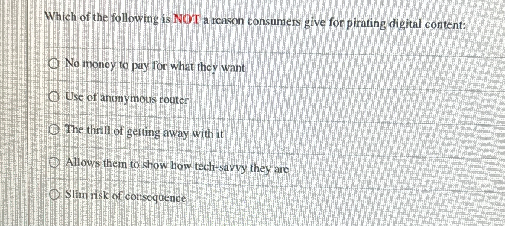 Solved Which of the following is NOT a reason consumers give | Chegg.com