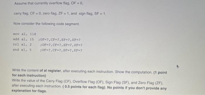 Solved Assume that currently overflow flag. OF =0, carry | Chegg.com