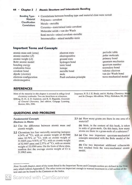 Solved 44. Chapter 2 Atomic Structure and Interatomic | Chegg.com