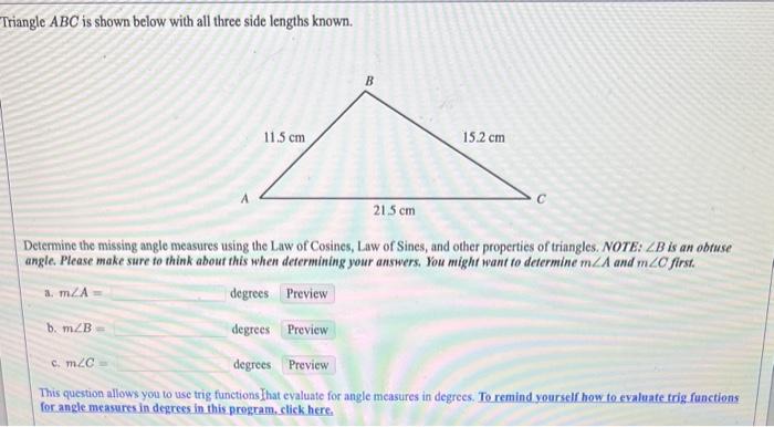 Solved Triangle ABC is shown below with all three side | Chegg.com
