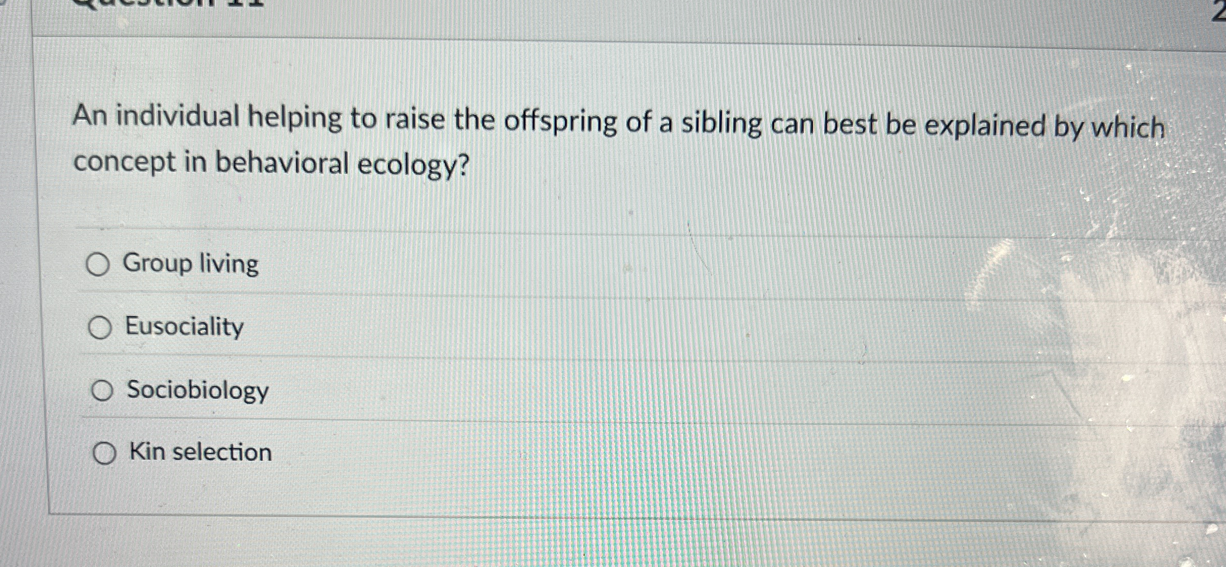 Solved An individual helping to raise the offspring of a | Chegg.com