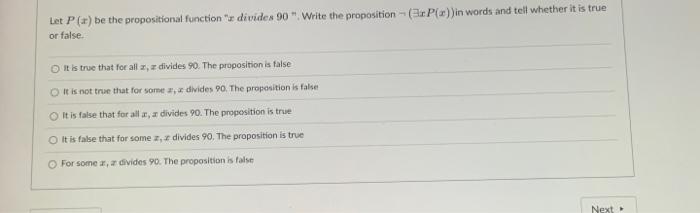 Solved Let P(x) be the propositional function "x divides | Chegg.com