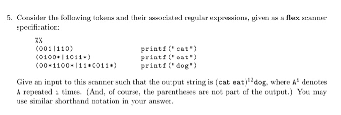 5. Consider the following tokens and their associated | Chegg.com