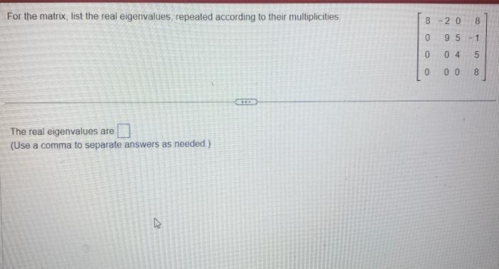 Solved For the matrix, list the real eigenvalues, repeated | Chegg.com