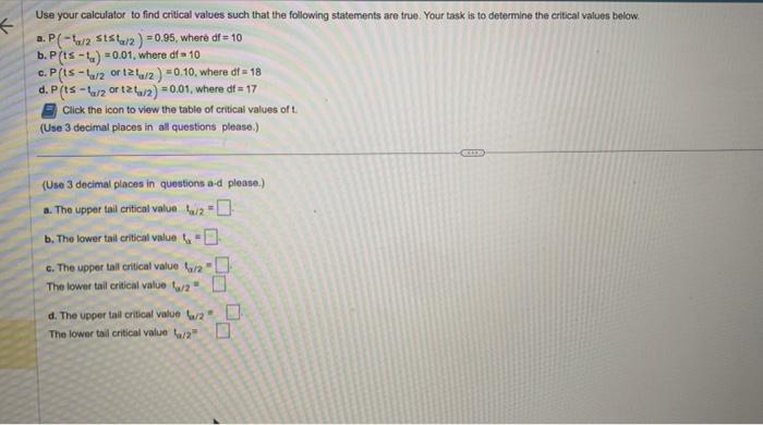 Solved Use Your Calculator To Find Critical Values Such That