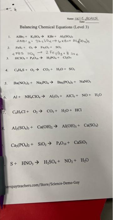Solved Balancing Chemical Equations (Level 3) 1. | Chegg.com