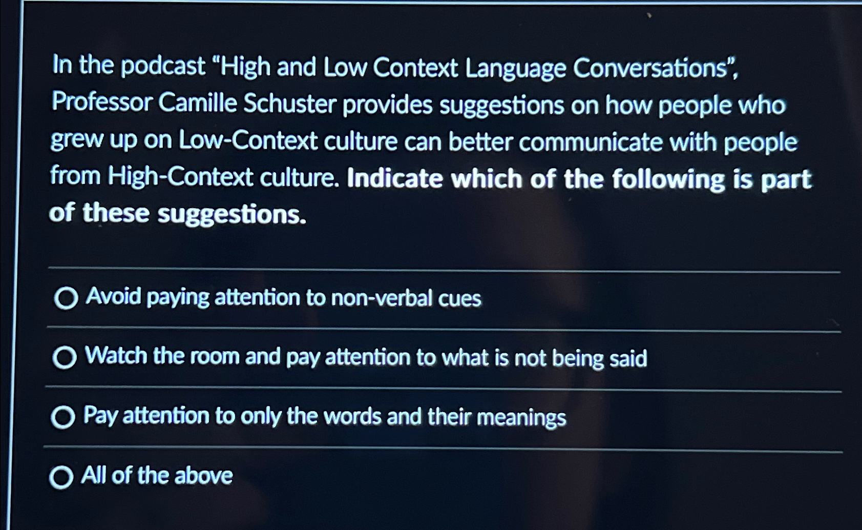 Solved In the podcast "High and Low Context Language | Chegg.com
