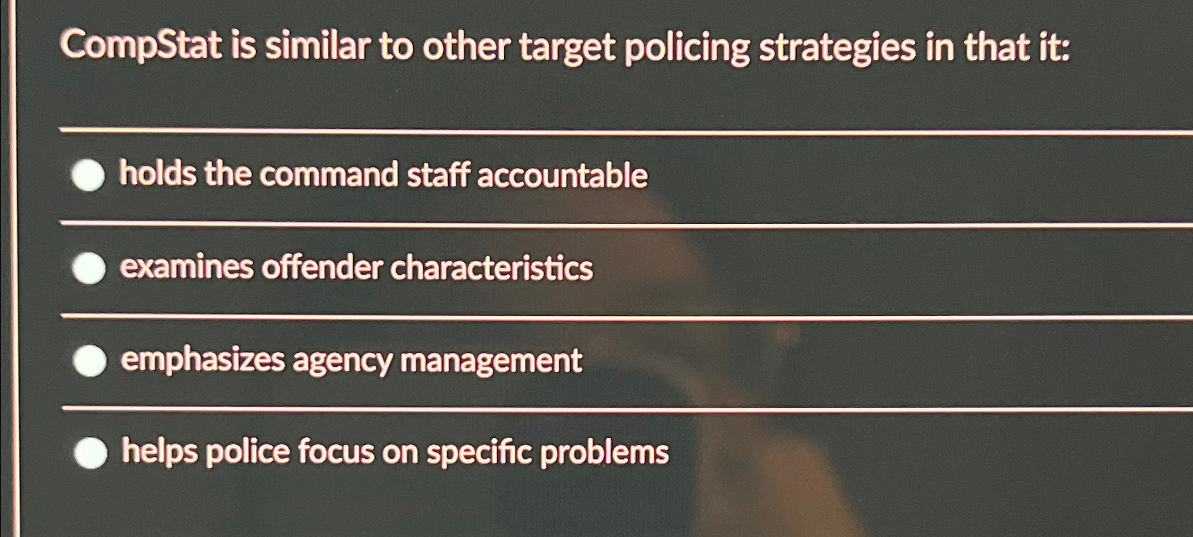 Solved Compstat is similar to other target policing | Chegg.com