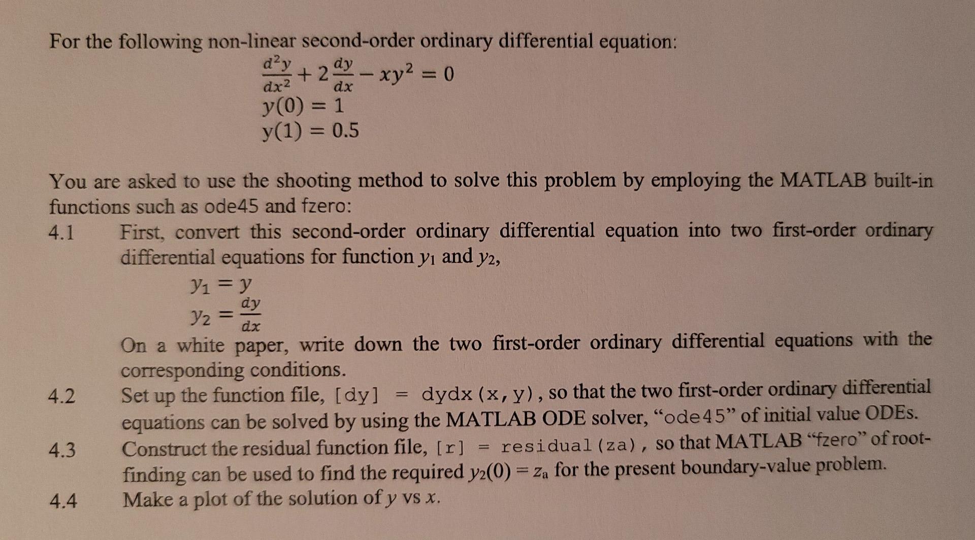 Solved For the following non-linear second-order ordinary | Chegg.com