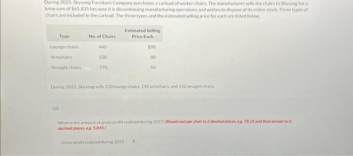 Solved During 2025, Skysong Furniture Company purchases a | Chegg.com
