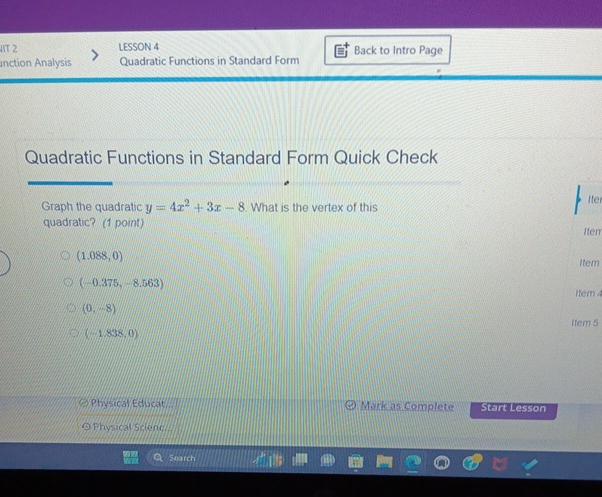 Solved Quadratic Functions in Standard Form Quick CheckGraph | Chegg.com
