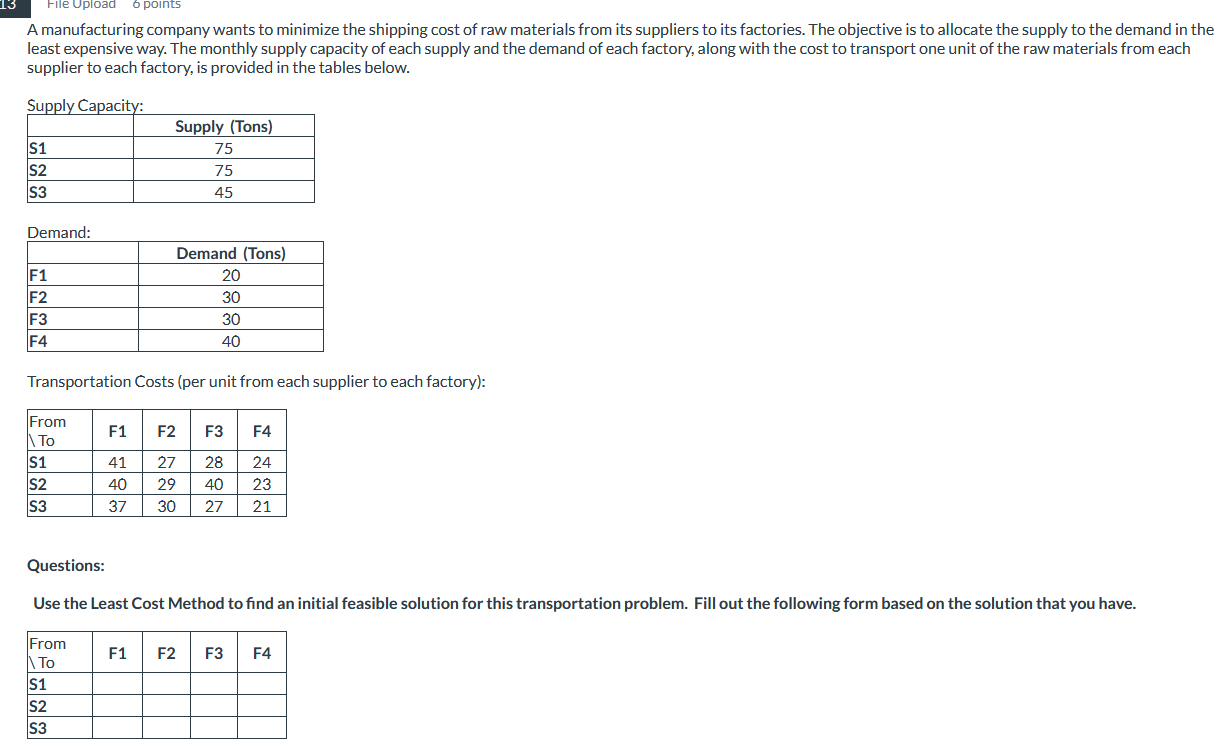 Solved File Upload6 ﻿pointsA manufacturing company wants to | Chegg.com