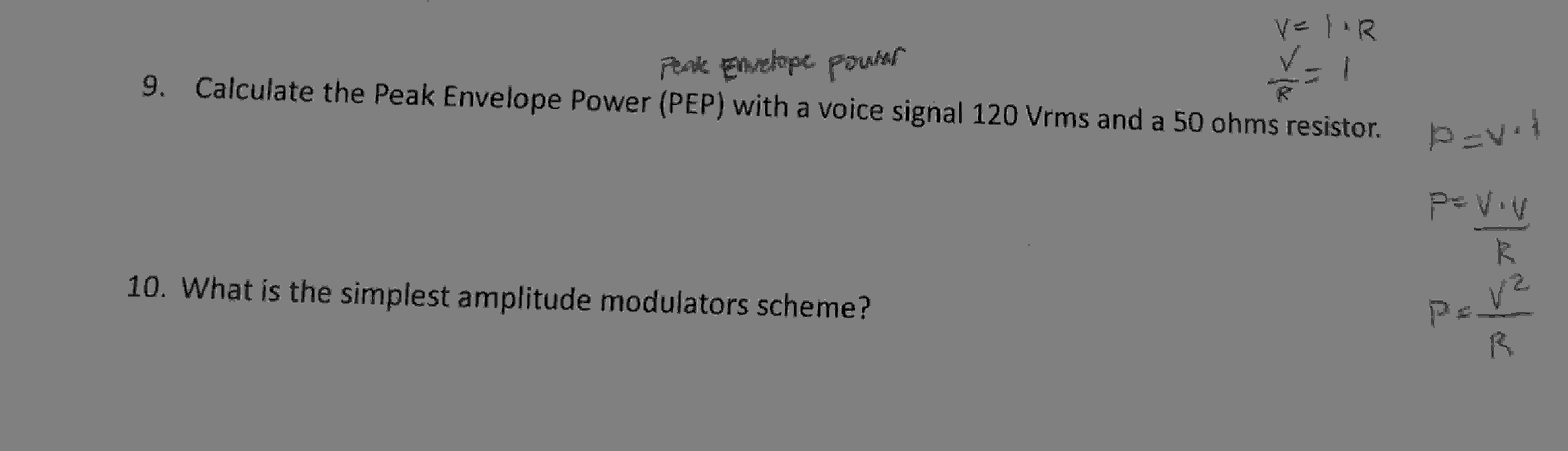 Solved Pak envelope poukrV=1*RVR=1Calculate the Peak | Chegg.com