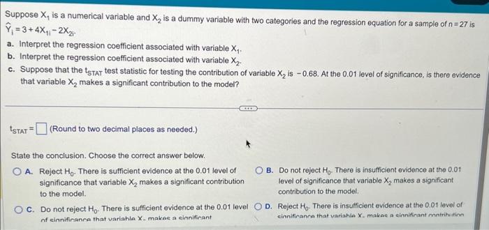 Solved Suppose X1 is a numerical variable and X2 is a dummy | Chegg.com