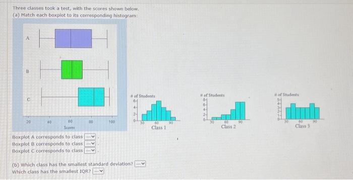 Solved Three classes took a test, with the scores shown | Chegg.com