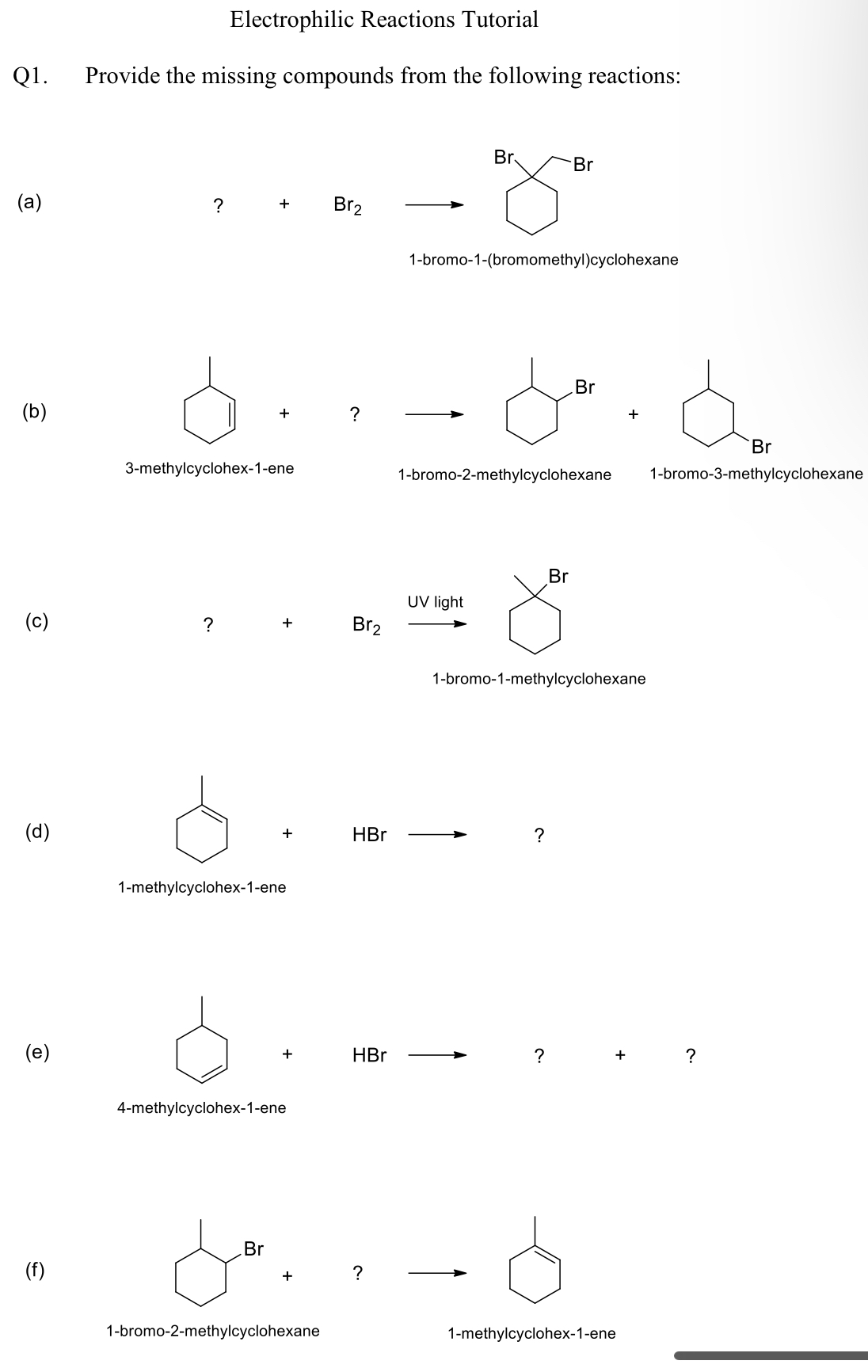 Solved Electrophilic Reactions TutorialQ1. ﻿Provide the | Chegg.com