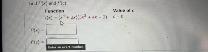 Solved Find f′(x) and f′(c) Function Value of C | Chegg.com