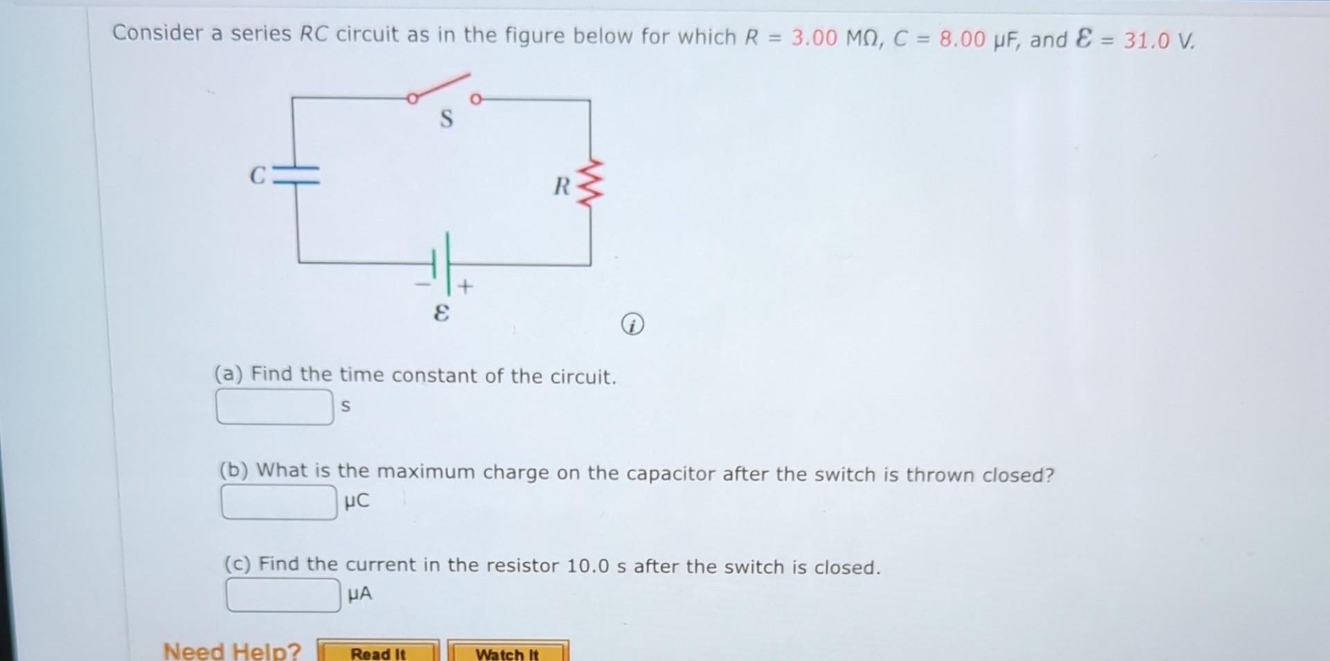 Solved Consider a series RC circuit as in the figure below | Chegg.com