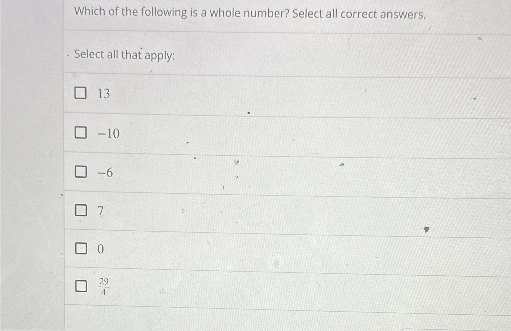 Solved Which of the following is a whole number? Select all | Chegg.com