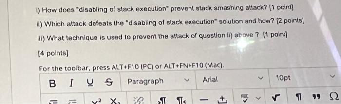 Solved D) How does "disabling of stack execution prevent | Chegg.com