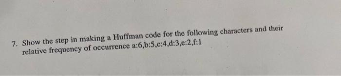 Solved 7. Show the step in making a Huffman code for the | Chegg.com