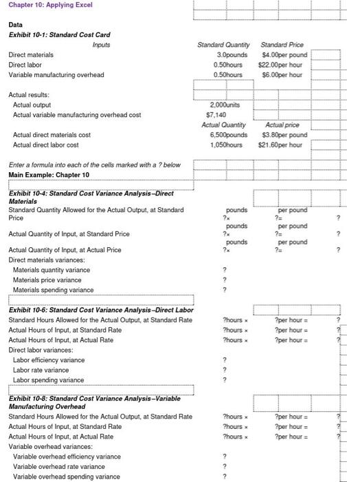 Solved Chapter 10: Applying Excel Data Exhibit 10-1: | Chegg.com
