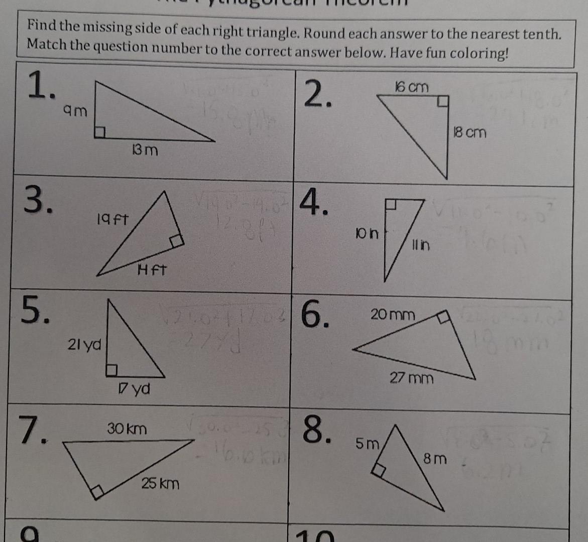 Solved Find the missing side of each right triangle. Round | Chegg.com