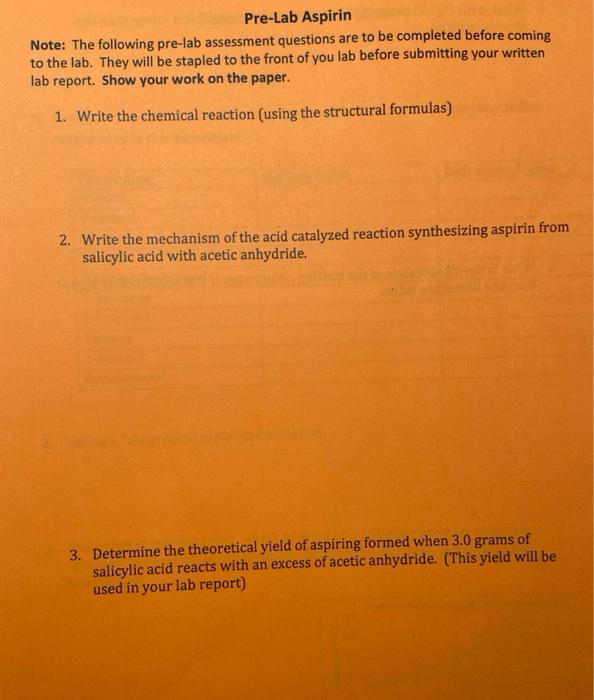 Solved Pre-Lab Melting Point Note: The following pre-lab | Chegg.com