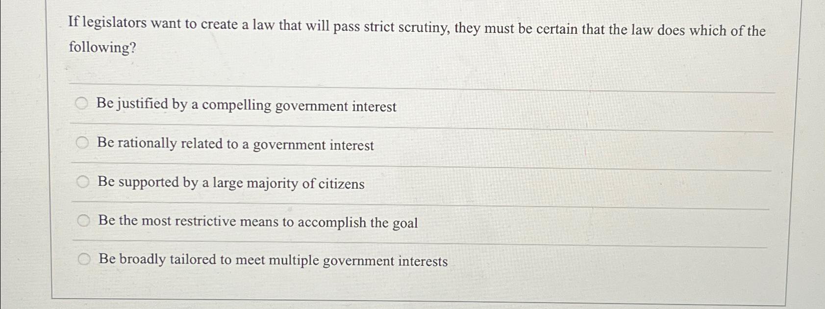 Solved If legislators want to create a law that will pass | Chegg.com