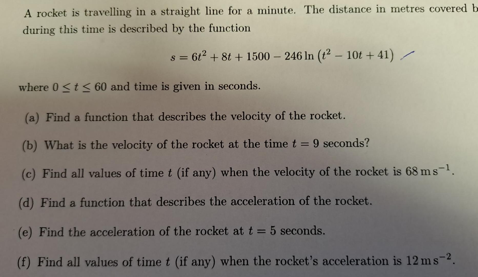 Solved A rocket is travelling in a straight line for a | Chegg.com