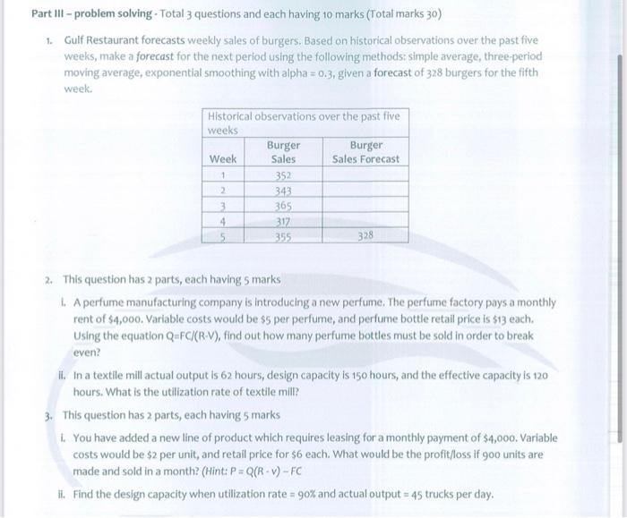 Solved Part III - problem solving - Total 3 questions and | Chegg.com