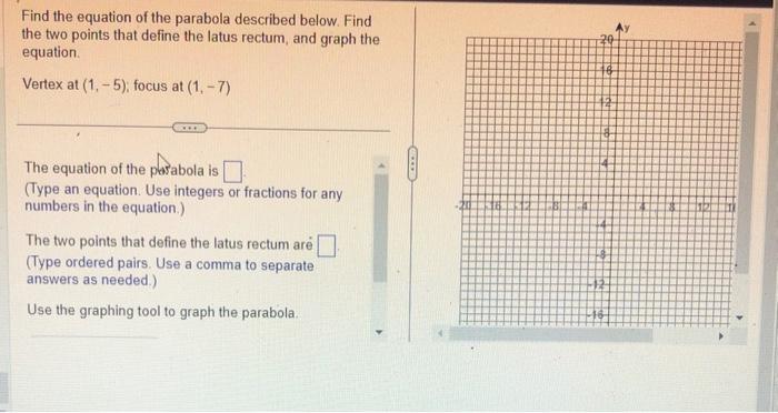 Solved what is the equation of the parabola? latus rectum 2 | Chegg.com