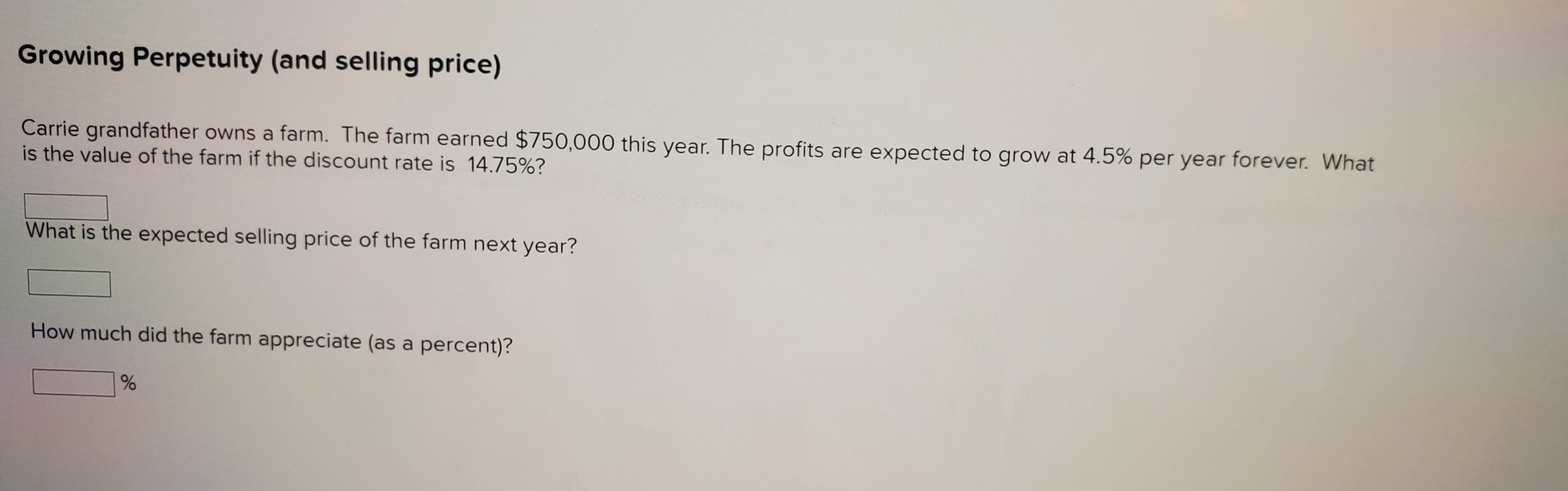 Solved Growing Perpetuity (and selling price)Carrie | Chegg.com