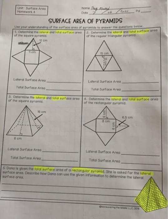Solved Unit: Surface Area Homework 4 Nome Al Date Pd ob | Chegg.com