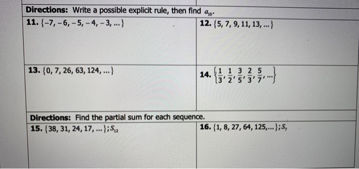 Solved Directions: Write a possible explicit rule, then find | Chegg.com