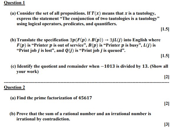 Solved Question 1(a) ﻿Consider the set of all propositions. | Chegg.com