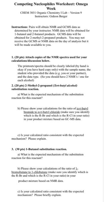 Competing Nucleophiles Worksheet: Omega Week CHEM | Chegg.com