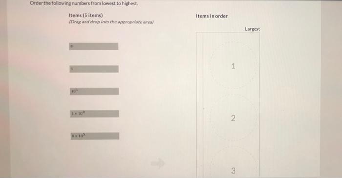 Solved Order the following numbers from lowest to highest | Chegg.com