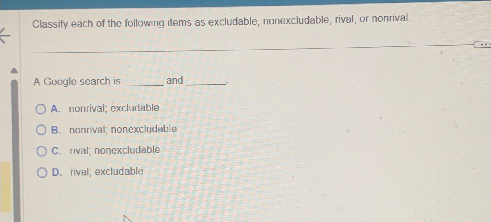Solved Classify each of the following items as excludable, | Chegg.com