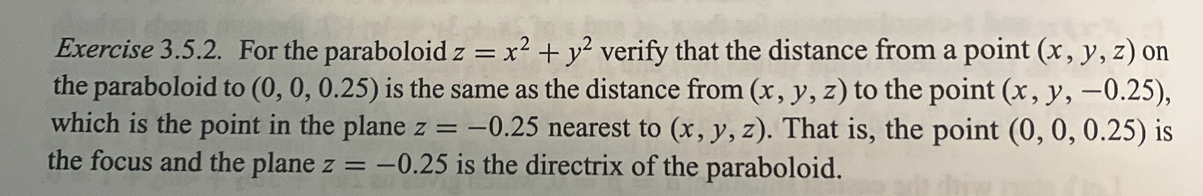 Solved Exercise 3.5.2. ﻿For the paraboloid z=x2+y2 ﻿verify | Chegg.com