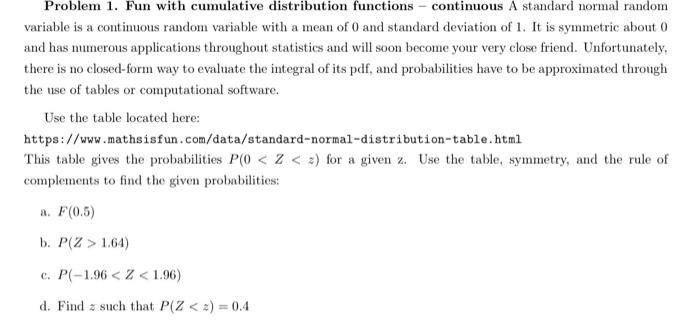 Solved Problem 1. Fun with cumulative distribution functions | Chegg.com