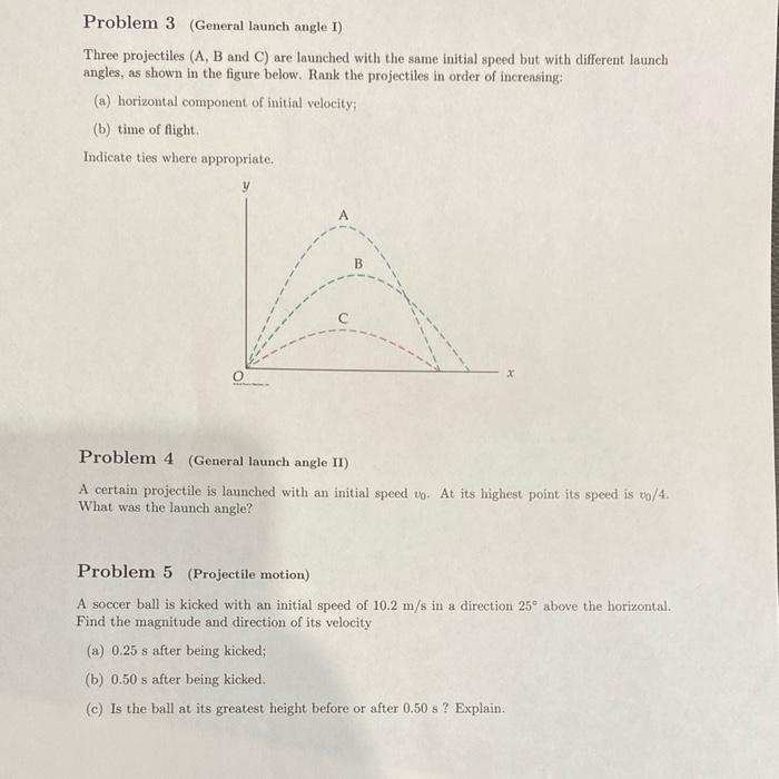 Solved Problem 3 General Launch Angle I Three Projectiles