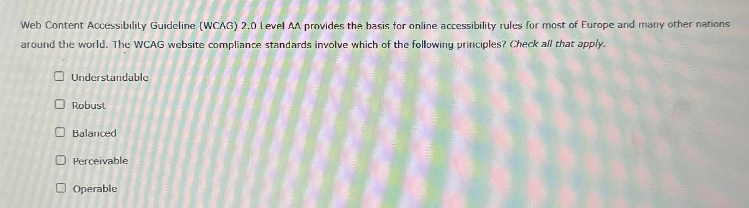 Solved Web Content Accessibility Guideline (WCAG) 2.0 ﻿Level | Chegg.com