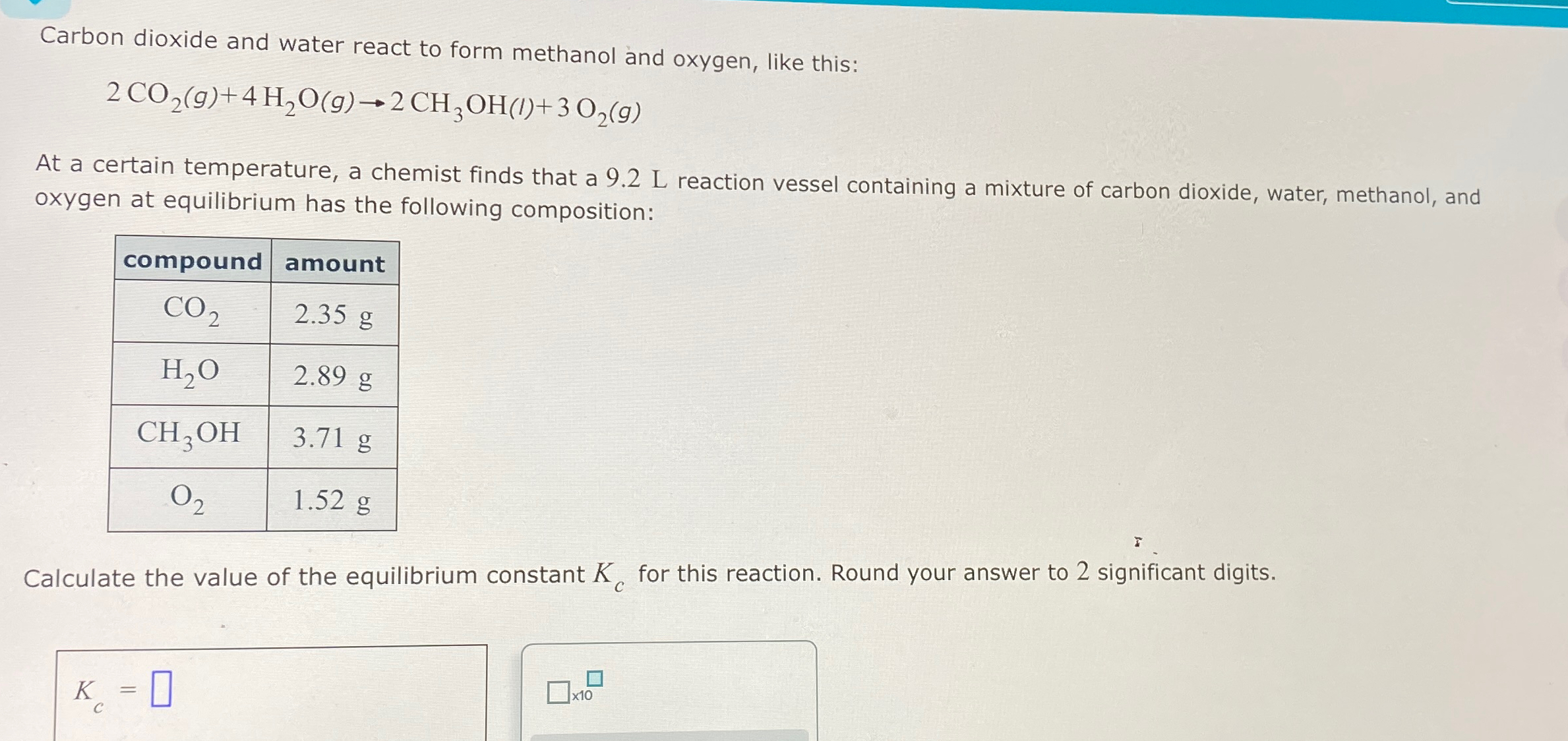 Solved Carbon dioxide and water react to form methanol and | Chegg.com