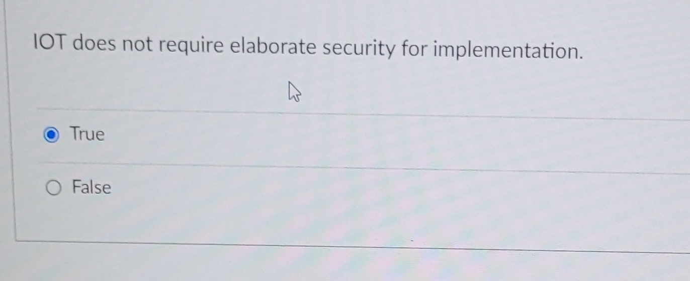 Solved IOT does not require elaborate security for | Chegg.com
