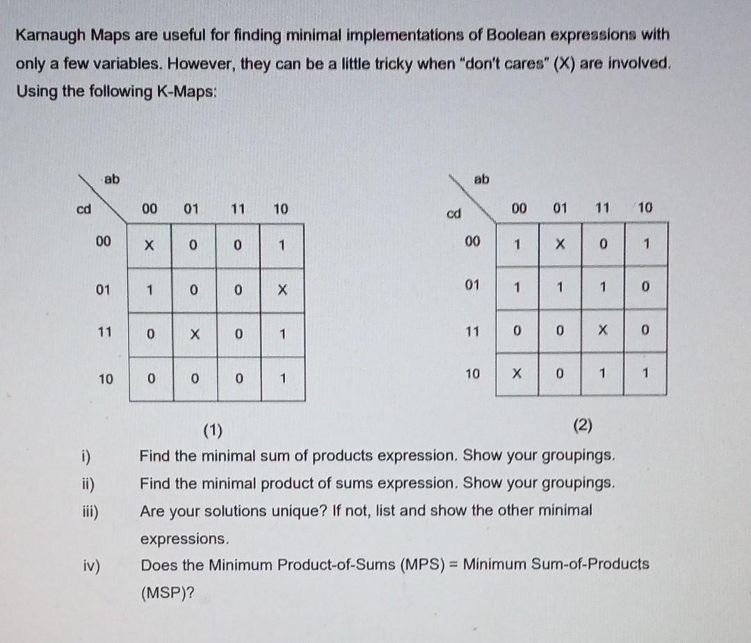 Solved Karnaugh Maps are useful for finding minimal | Chegg.com