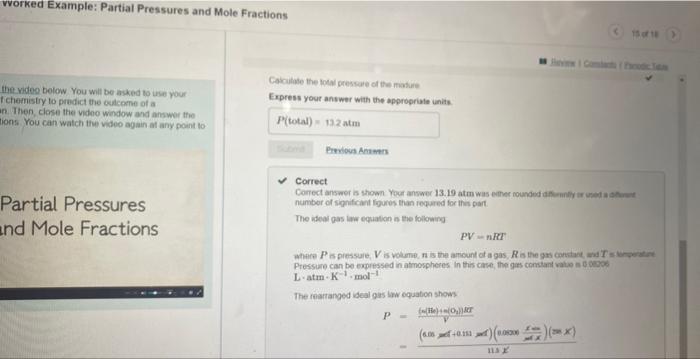 Solved we Worked Example: Partial Pressures and Mole | Chegg.com